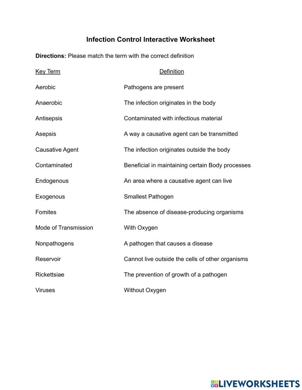 Infection Control Worksheet Live Worksheets Worksheets Library