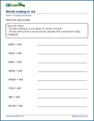 Words ending in -ed worksheets| Worsheets library - Worksheets Library