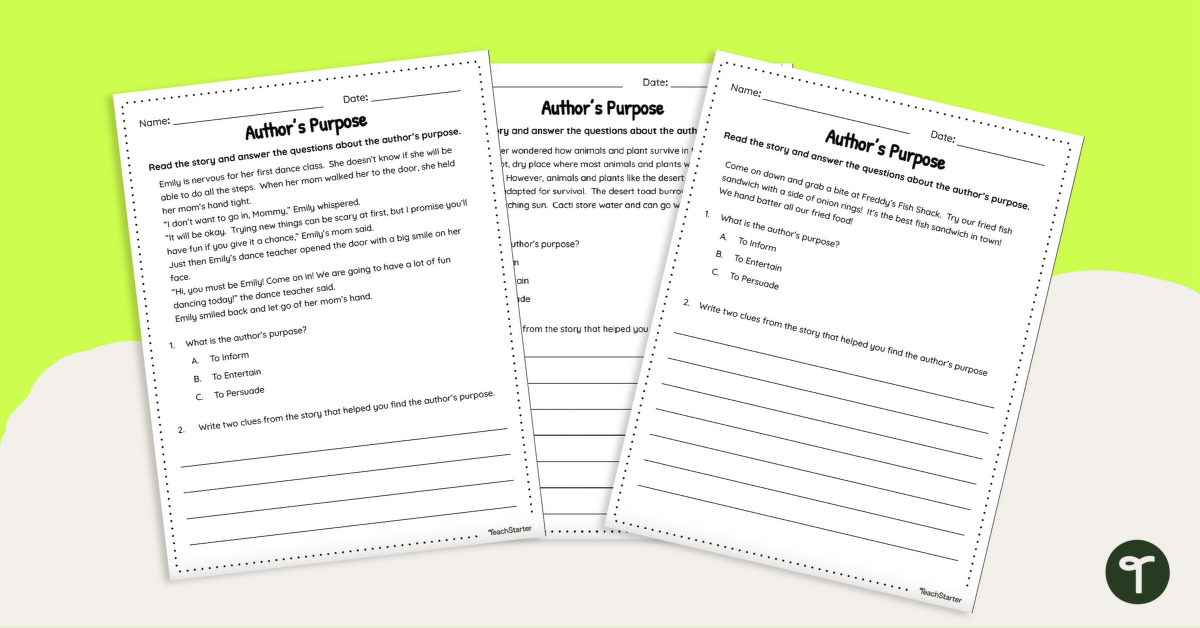 Free Authors Purpose Worksheets | Teach Starter - Worksheets Library