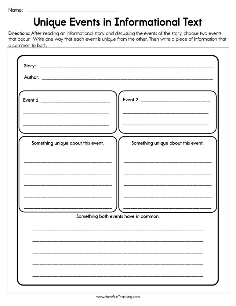 Unique Events in Informational Texts Worksheet - Have Fun Teaching - Worksheets Library