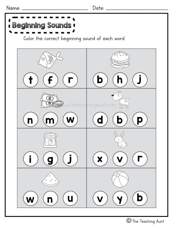 Beginning Sounds Worksheets for Kindergarten PDF - The Teaching Aunt - Worksheets Library