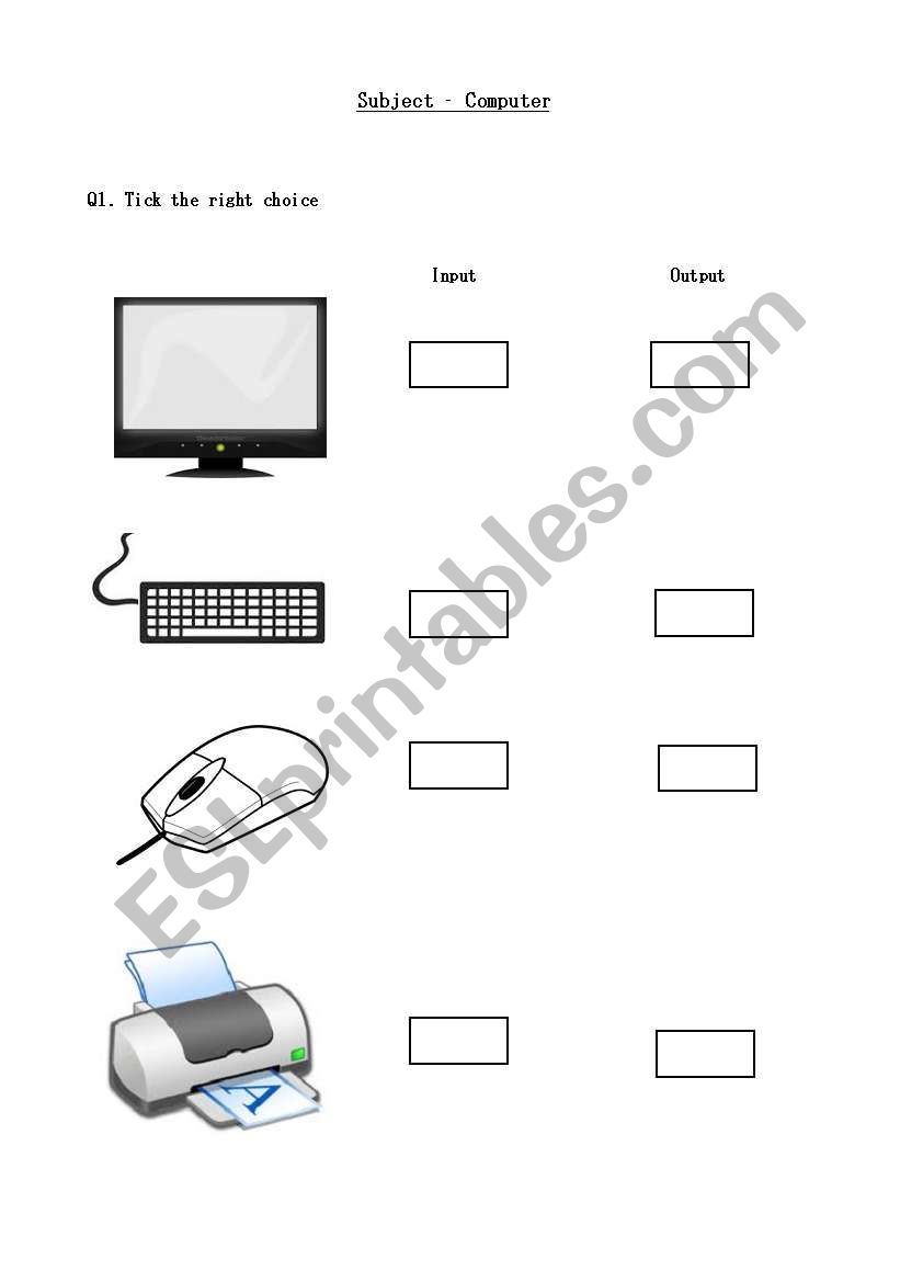 English worksheets: Computer input output devices - Worksheets Library