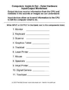 Computers, Input or Output Worksheet for 9th - 12th Grade | Lesson ... - Worksheets Library