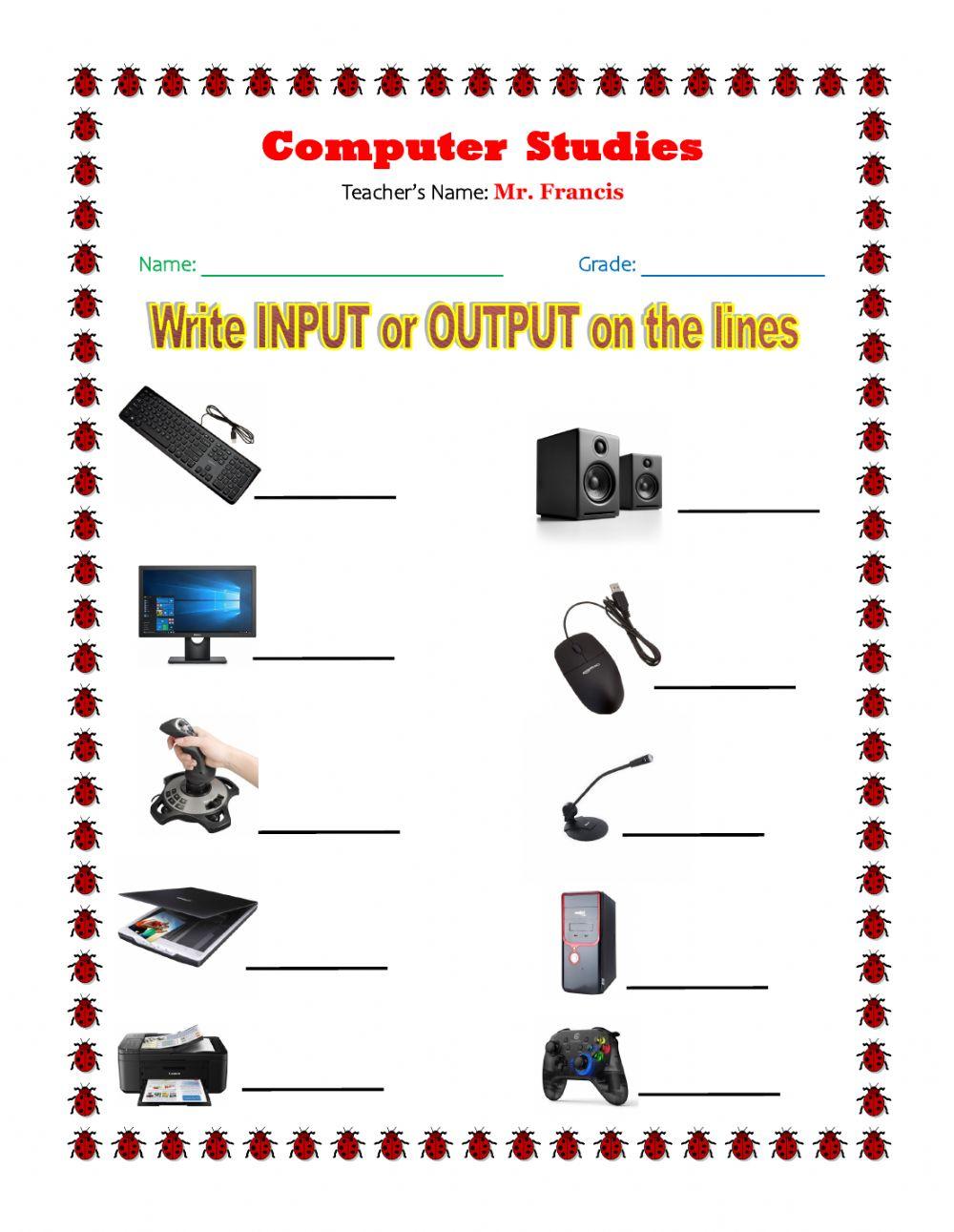 INPUT - OUTPUT DEVICES | mrfrancis | Live Worksheets - Worksheets Library