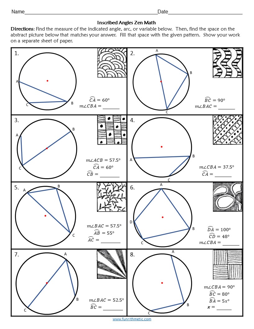 Inscribed Angles Zen Math - Worksheets Library