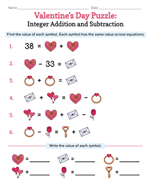 Valentines Day Puzzle: Integer Addition and Subtraction ...