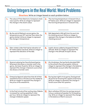 Using Integers in the Real World: Word Problems | Interactive ... - Worksheets Library