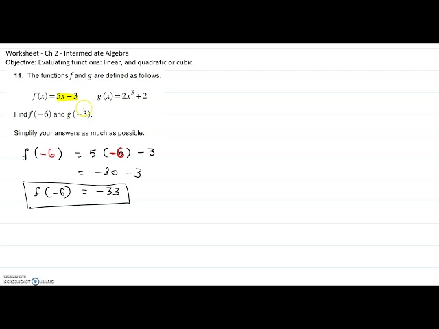 11 Evaluating Functions Linear And Quadratic Or Cubic