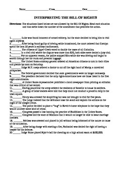Interpreting the Bill of Rights: U.S. History Activity, Printable ...