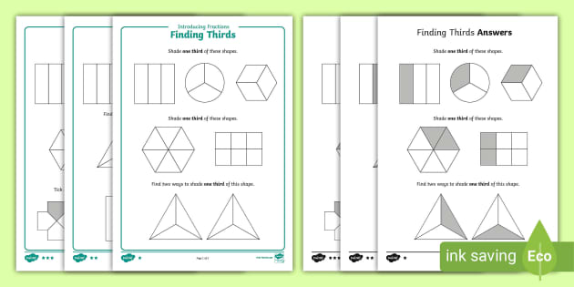 Introduction To Fractions Finding One Third Differentiated Worksheet