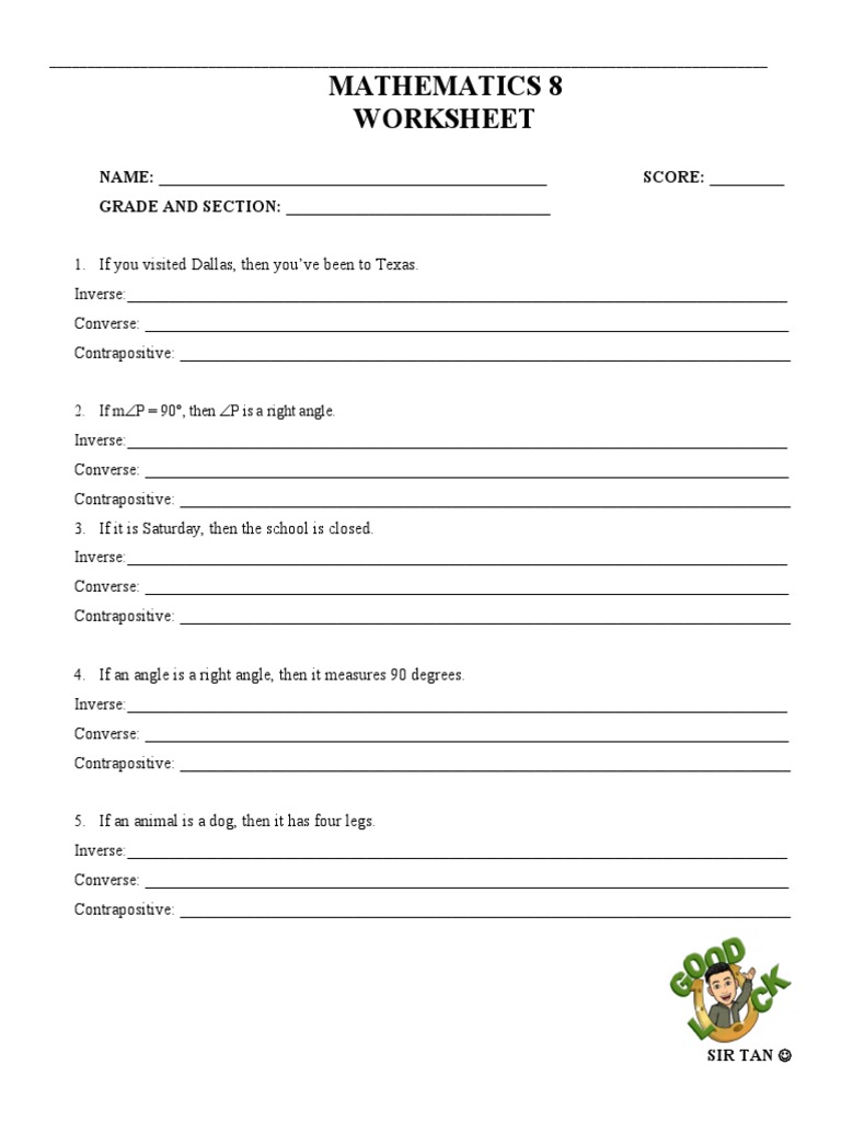 Contrapositive Inverse Converse | PDF - Worksheets Library