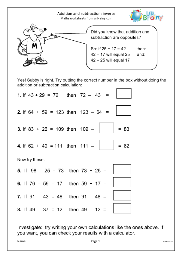 Addition And Subtraction Inverse Subtraction By URBrainy Addition And Subtraction Inverse Subtraction By URBrainy