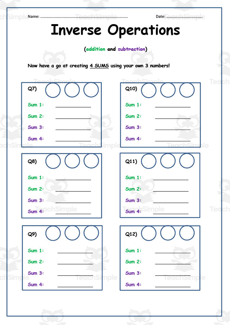 Inverse Relationships Addition And Subtraction Range 1 To 9 A Worksheets Library