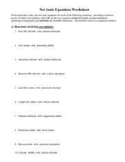 Net Ionic Equations Problems - Net Ionic Equations Worksheet Write ...