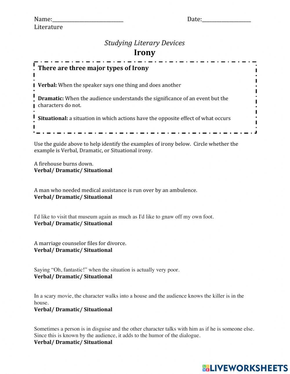 Types Of Irony Online Exercise For Live Worksheets Worksheets Library Types Of Irony Online Exercise For Live Worksheets Worksheets Library