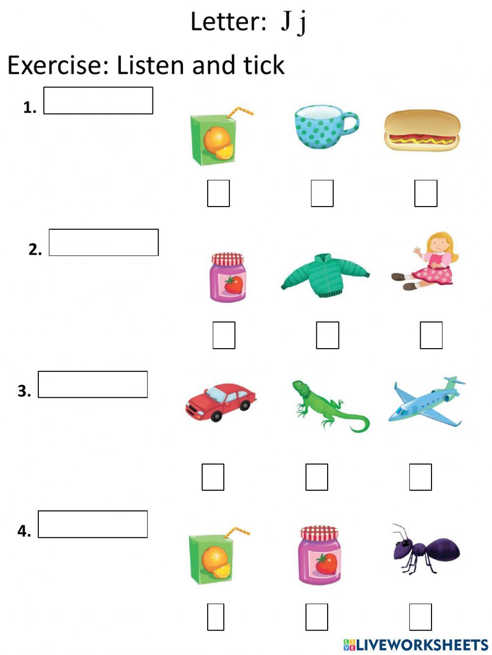 Letter J Beginning Sound Picture Match Worksheet (Color ... - Worksheets Library
