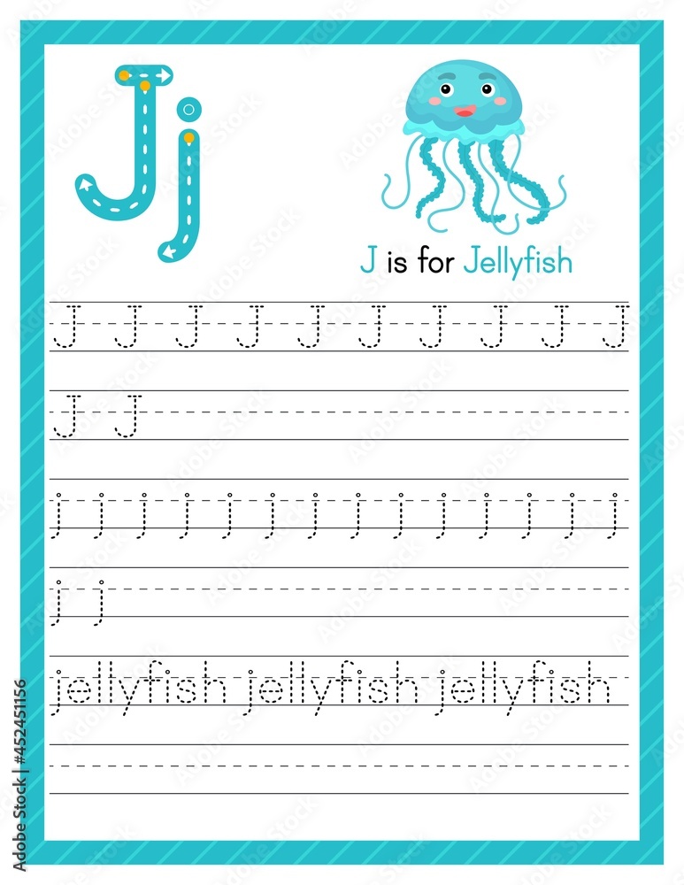 Trace letter J uppercase and lowercase. Alphabet tracing practice ... - Worksheets Library