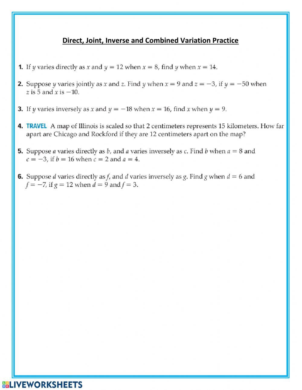 Free Joint And Combined Variation Worksheet Download Free Joint And Combined Variation