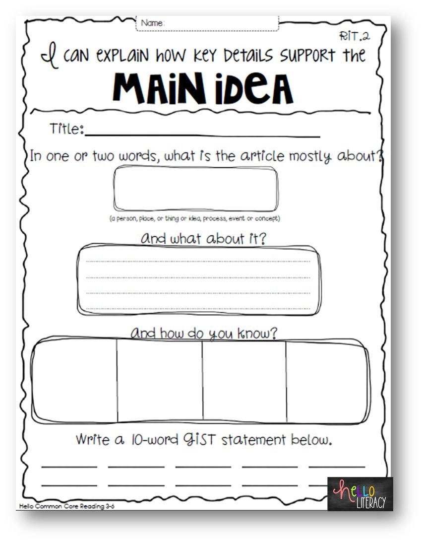 Main Idea Supporting Details Worksheet - Worksheets Library