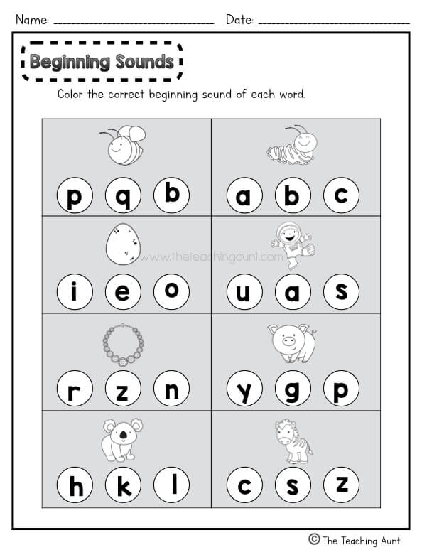 Beginning Sounds Worksheets for Kindergarten PDF - The Teaching Aunt - Worksheets Library