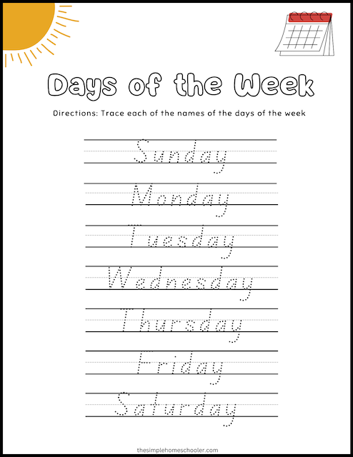 Free Days of the Week Worksheets for Kindergarten - The Simple ...