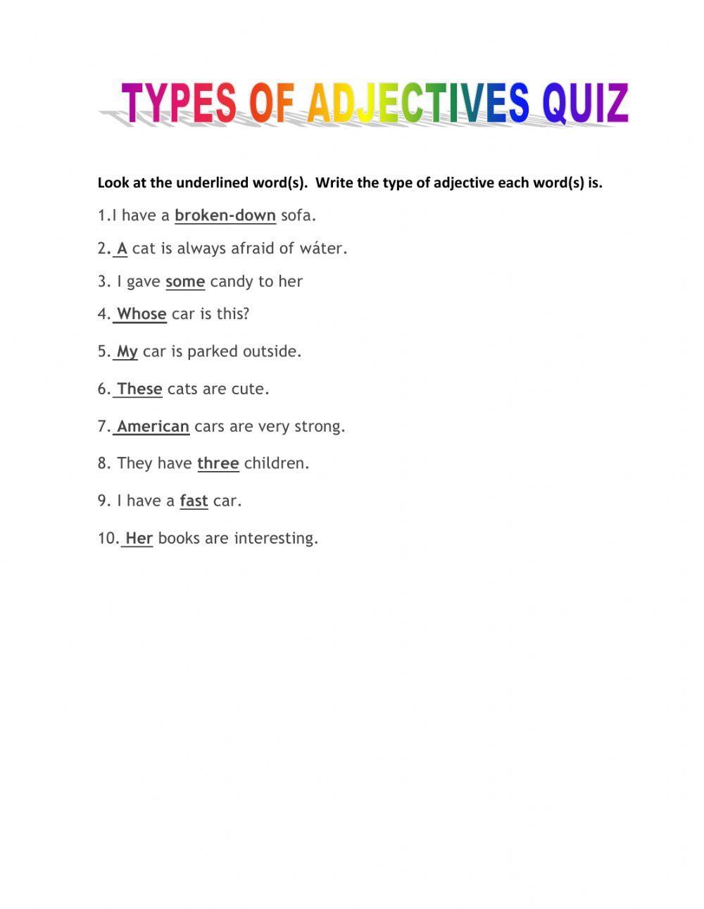 Free kinds of adjectives worksheet, Download Free kinds of adjectives worksheet png images, Free ...