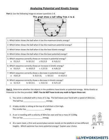 Kinetic and Potential Energy Worksheet with Answers - Laney Lee ...