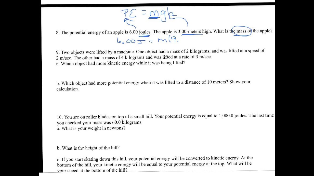 Kinetic and potential energy worksheet - Worksheets Library