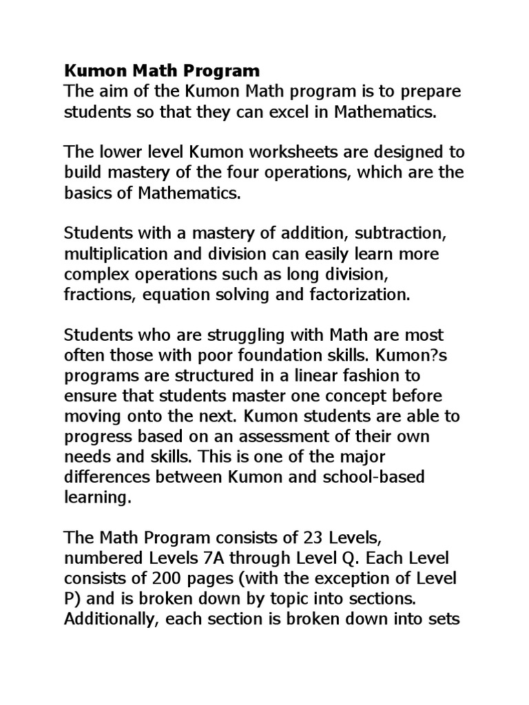 Kumon Programs | PDF | Division (Mathematics) | Mathematical Analysis - Worksheets Library