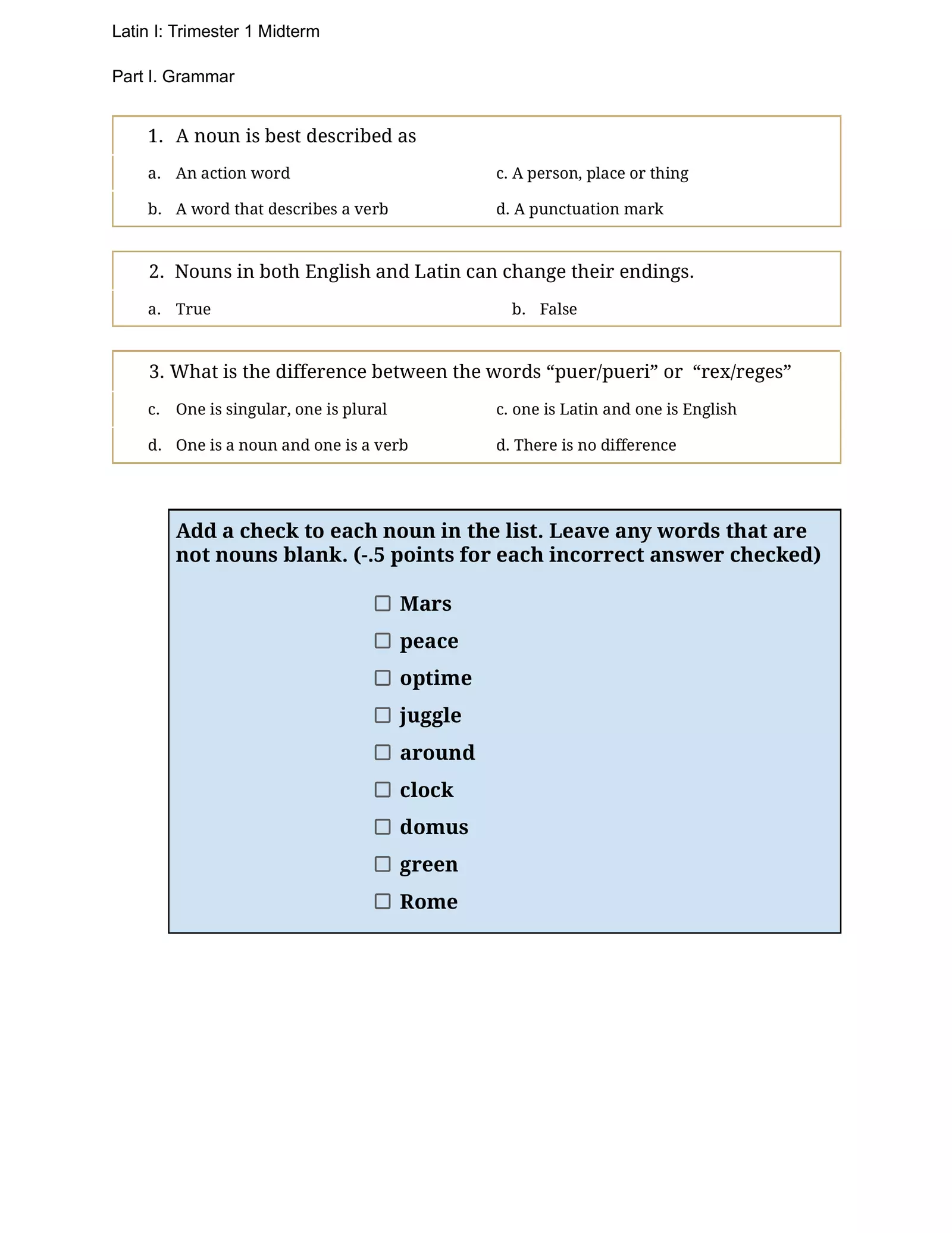 General Latin I: Trimester 1 Midterm Interactive Worksheet – Edform - Worksheets Library