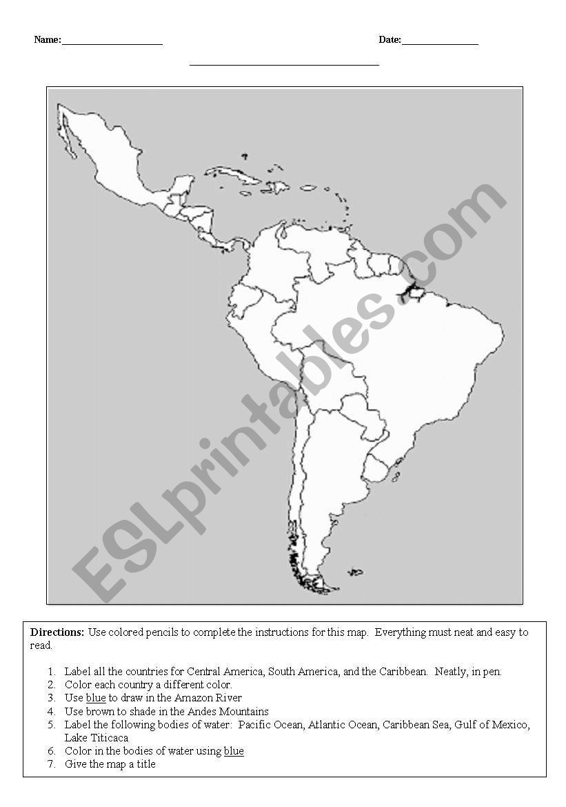 English worksheets: Latin America Map Activity - Worksheets Library