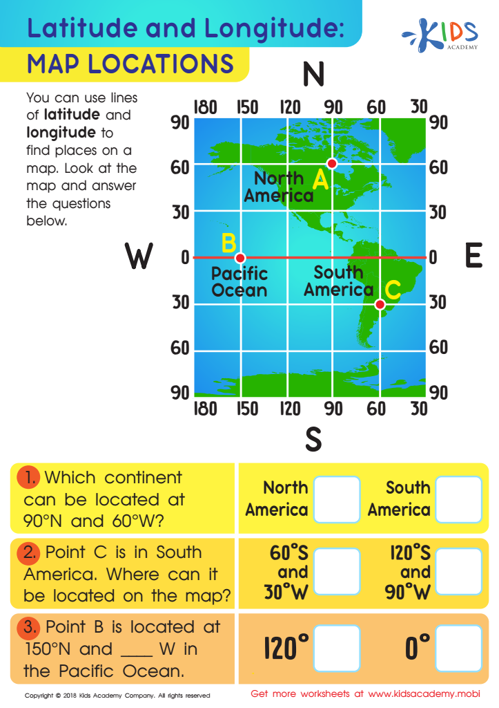 Latitude and Longitude: Map Locations Worksheet for kids - Worksheets Library