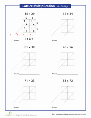 Free lattice multiplication worksheet 3 by 1, Download Free lattice ...