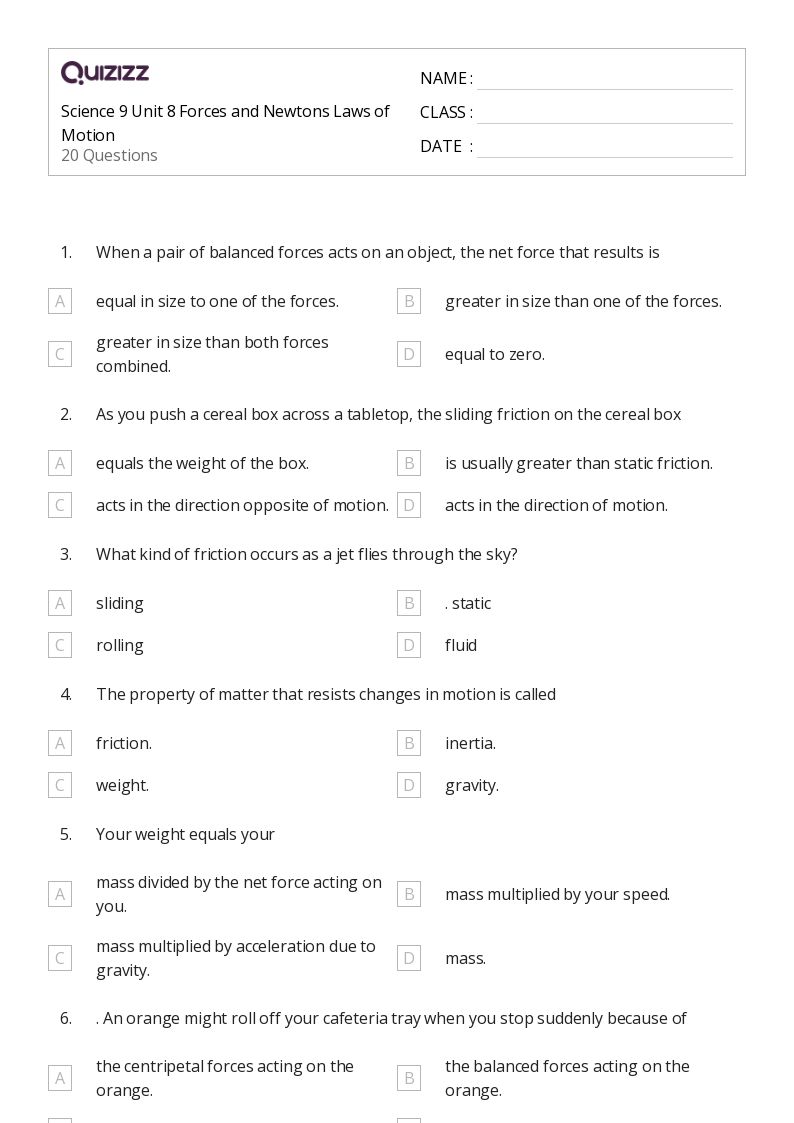 Newtons 3 Laws Worksheet - Worksheets Library