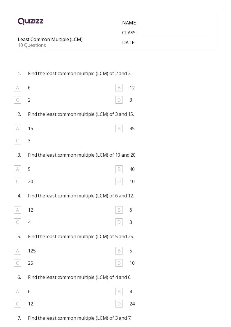 Free Least Common Multiple And Greatest Common Factor Worksheet
