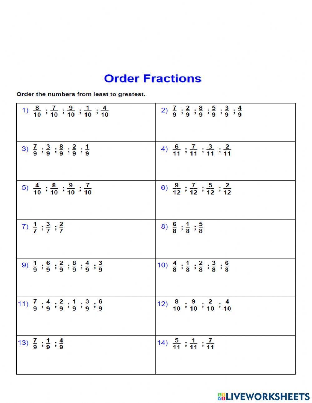 Ordering Fractions With Same Numerator Or Same Denominators Ordering Fractions With Same Numerator Or Same Denominators
