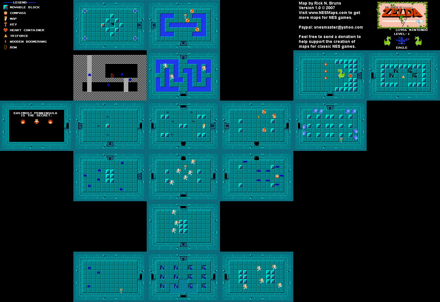 A map print showing how the dungeons from NES Zelda fit together ...