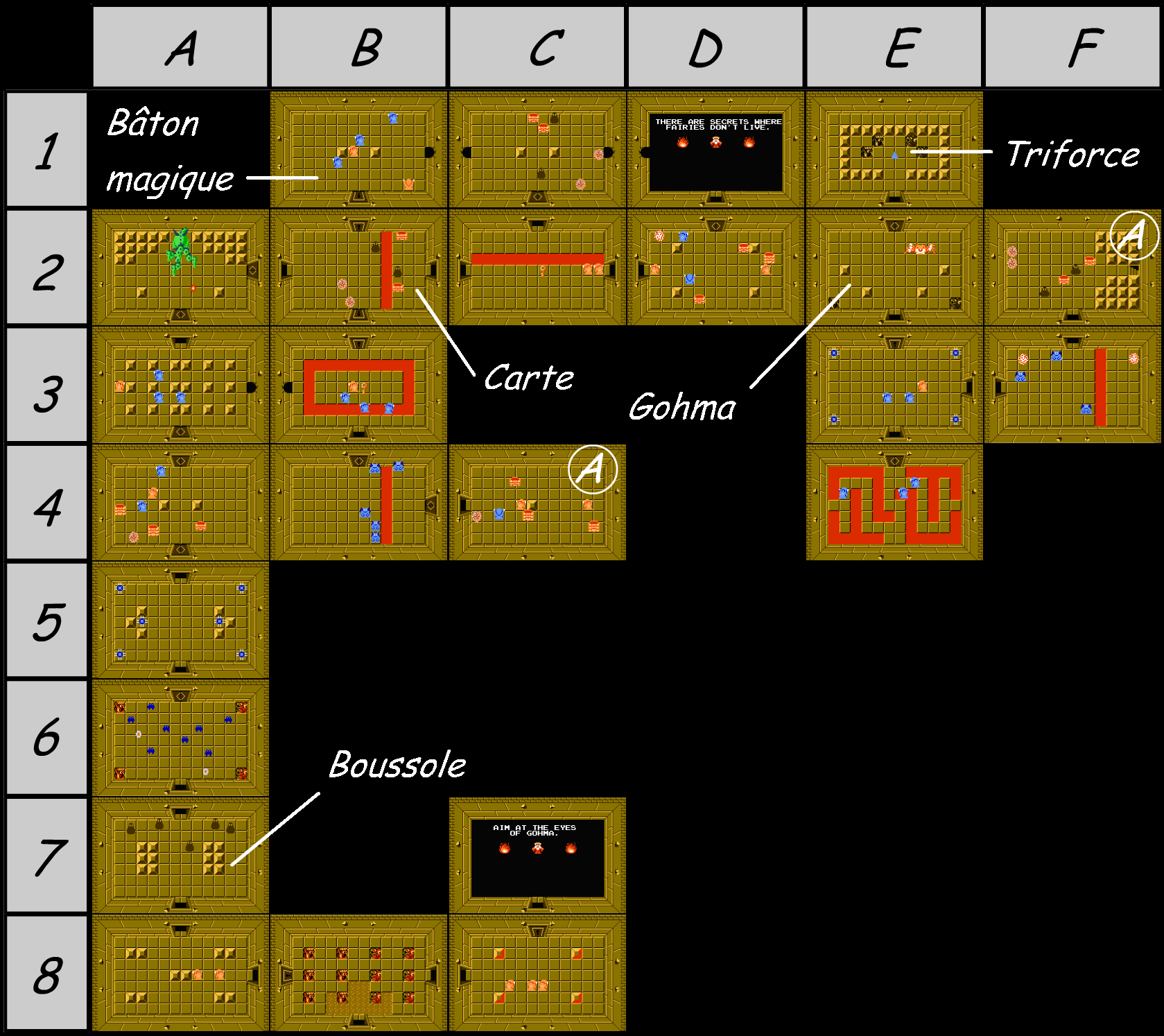 The legend of Zelda - Map of level 6 of quest 1 : Dragon (Zelda I ...