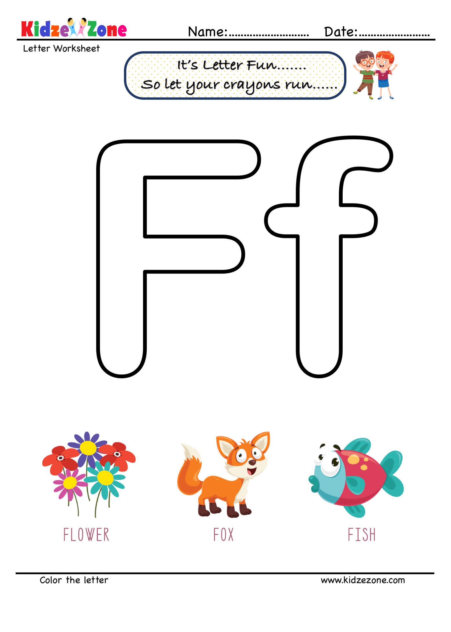 Letter F Coloring Worksheet - KidzeZone - Worksheets Library