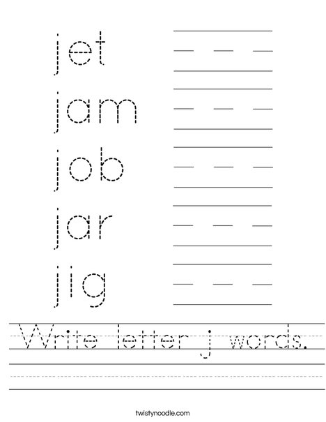 Write letter j words Worksheet - Twisty Noodle - Worksheets Library