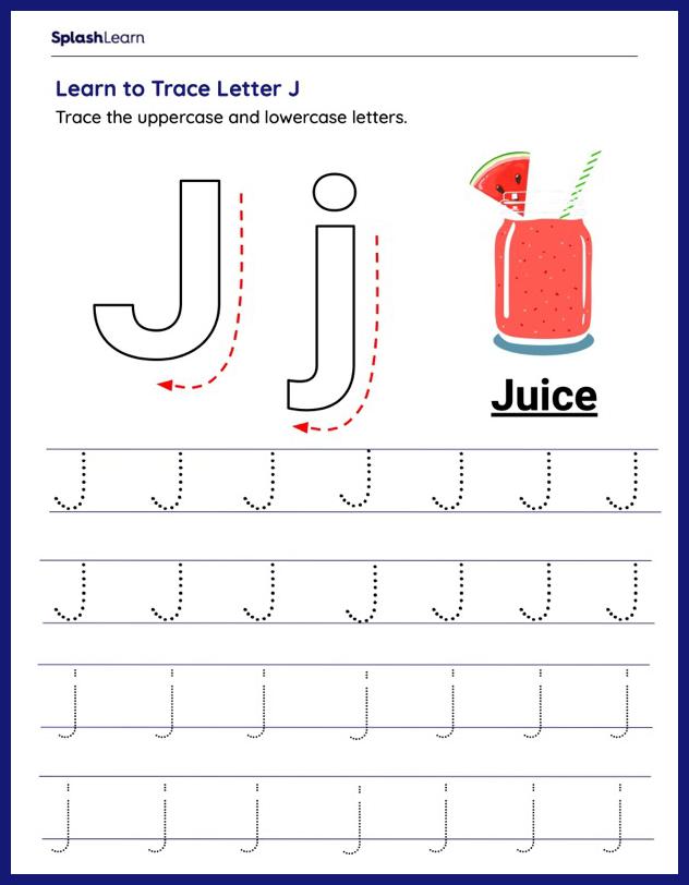 Letter J Tracing Worksheets for Kids Online - SplashLearn - Worksheets Library