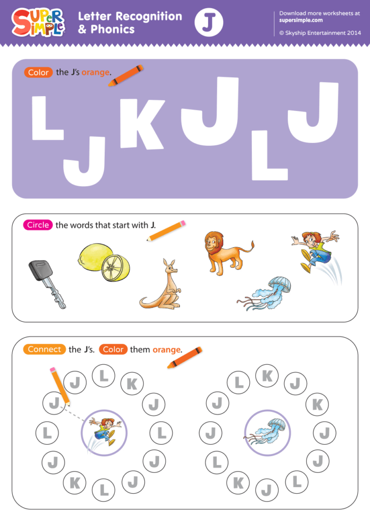 Letter Recognition & Phonics Worksheet - J (Uppercase) - Super Simple - Worksheets Library