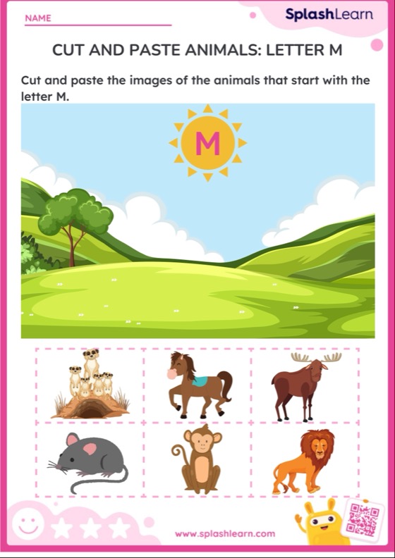 Cut and Paste Animals: Letter M — Printable ELA Worksheet - Worksheets Library
