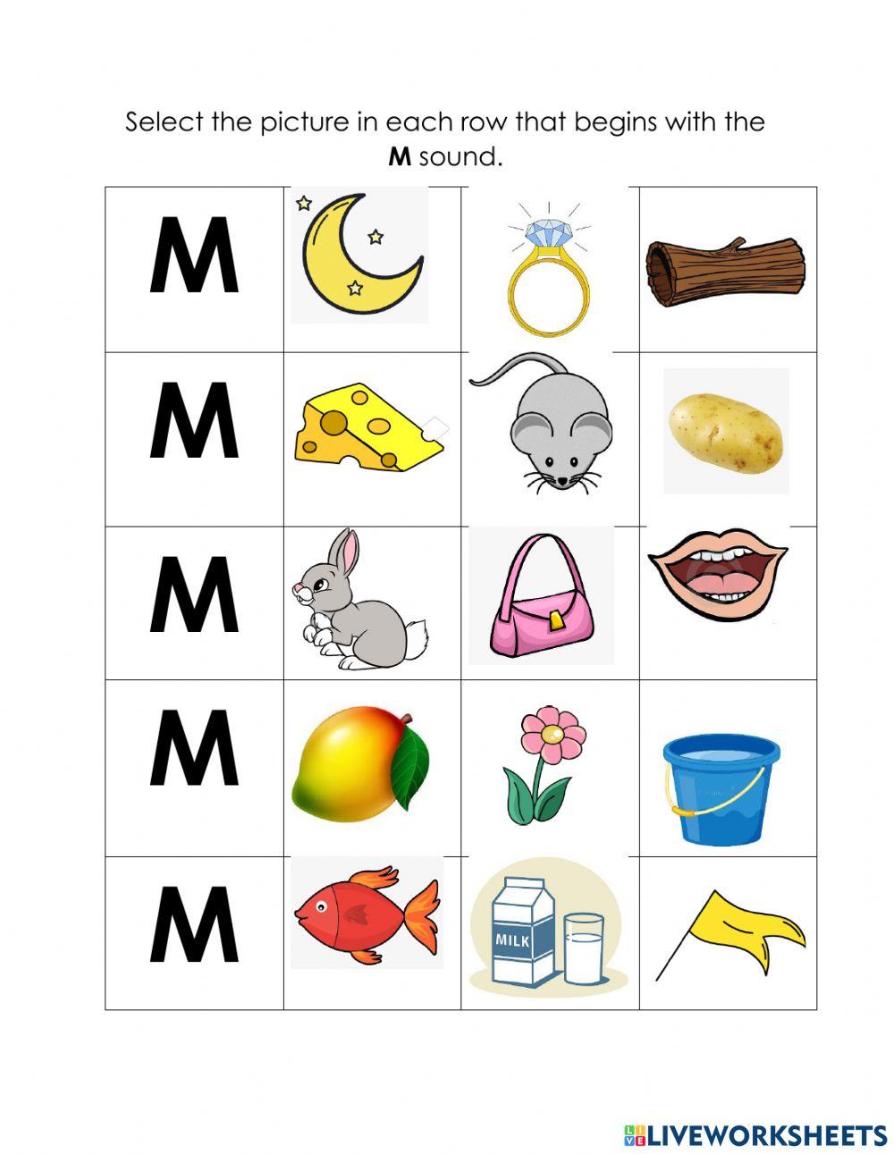 Letter M Sound activity | Live Worksheets - Worksheets Library