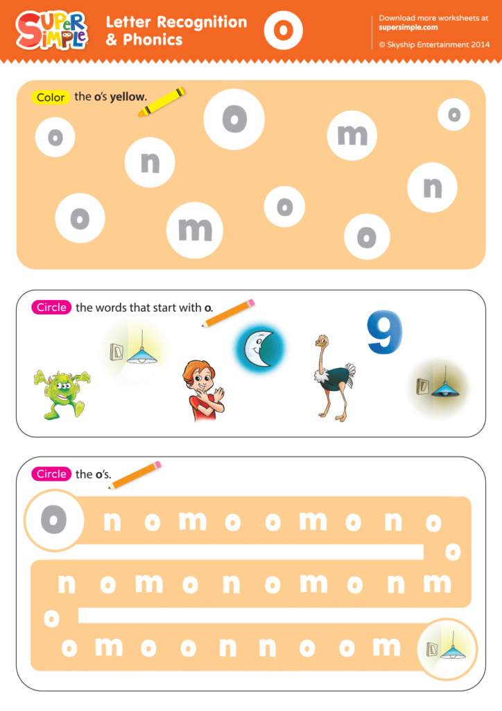 Letter Recognition & Phonics Worksheet - o (lowercase) - Super Simple - Worksheets Library
