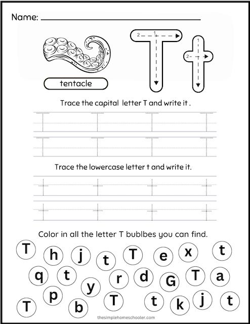 Trace Letter T - Reading adventures for kids ages 3 to 5 - Worksheets Library