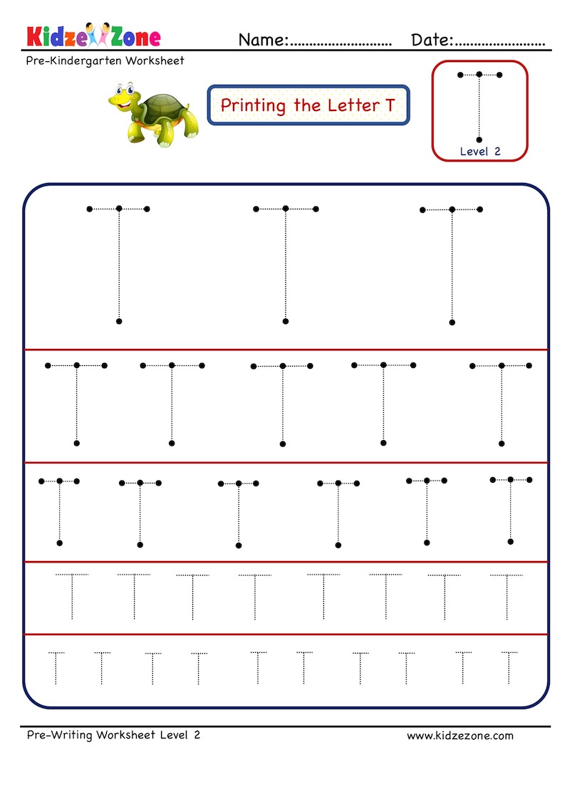Preschool Letter T Tracing Worksheet Different Sizes - KidzeZone - Worksheets Library