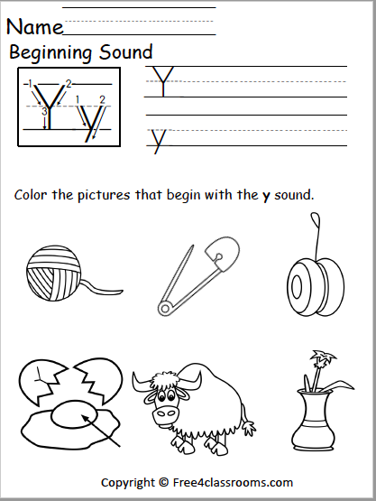 Free Beginning Sound Worksheet /y/ - Free Worksheets - Free4Classrooms - Worksheets Library