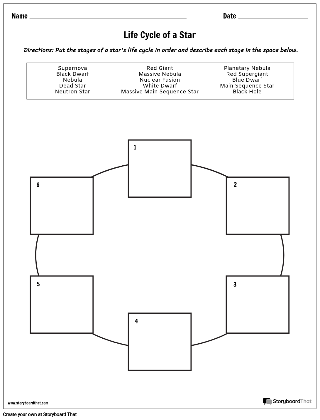 Life Cycle of a Star | Educational Worksheet Guide - Worksheets Library