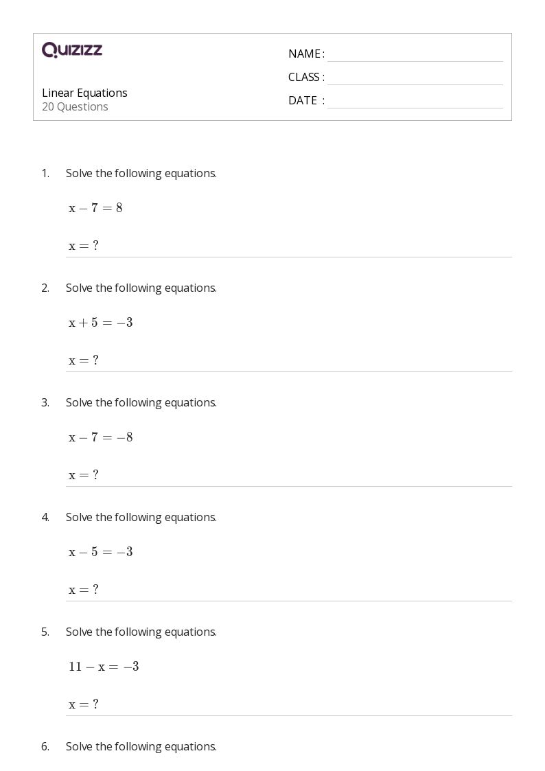 50+ Linear Equations worksheets for 8th Year on Quizizz | Free ...